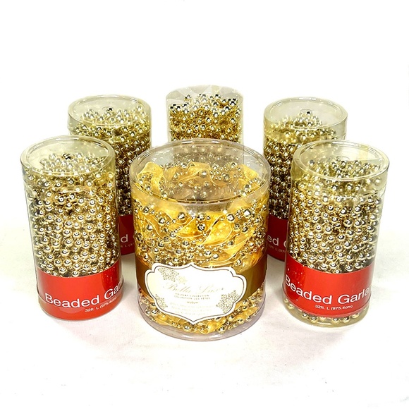 Holiday | Gold Beaded Garland And Ribbon 6 | Poshmark